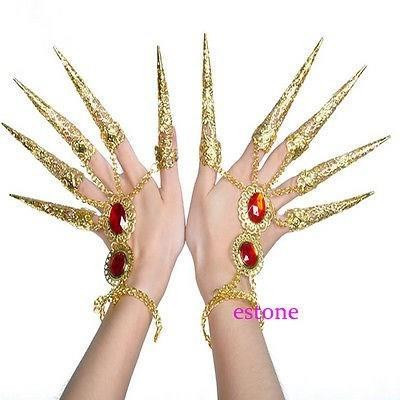 极速2pc indiani thai finger golden jewelry belly dance danci