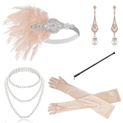极速1920s年代盖茨比化妆舞会道具礼服J套装搭配饰品羽毛水钻流苏