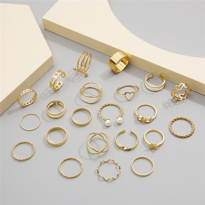 极速Modylee Boho Gold Color Heart Rings Set For Women Vintag