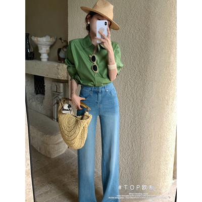 26新款简约直筒裤显瘦百搭后口袋刺绣撞色牛仔裤13328