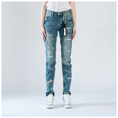 PUR jeans牛仔裤男修身显瘦欧美式高街破洞乞丐潮牌修身小脚裤