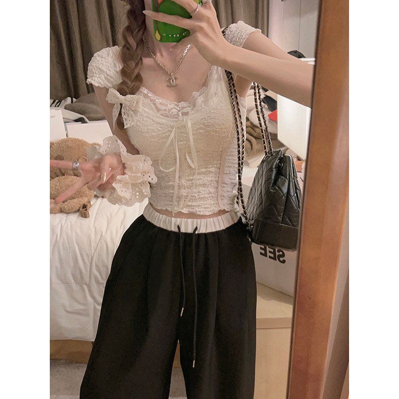 法式蕾丝辣妹吊带背心女夏季新款V领锁骨打底衫小众短款外穿上衣