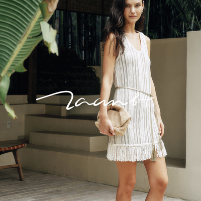 Zaanli暂离 26春夏新品 真丝混纺金银线流苏条感针织短款连衣裙