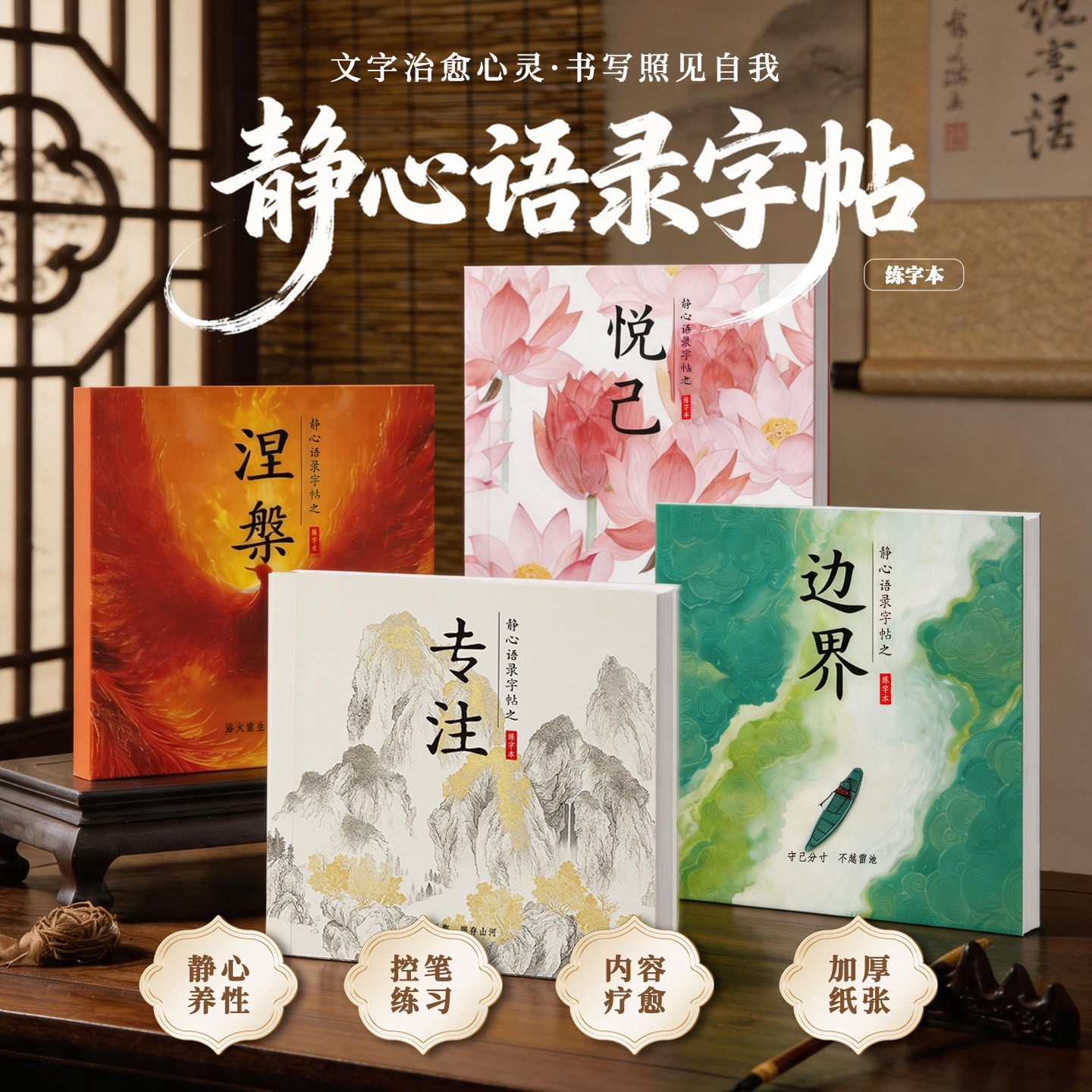 静心语录字帖成人解压练字本 悦己专注涅槃边界加厚不洇墨硬笔控笔训练内容疗愈告别内耗成人学生书写练习册 治愈系练字帖
