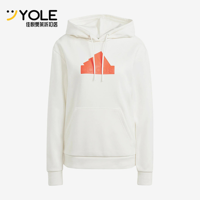 Adidas/阿迪达斯正品徽章长袖连帽女白色经典休闲舒适卫衣IS3639