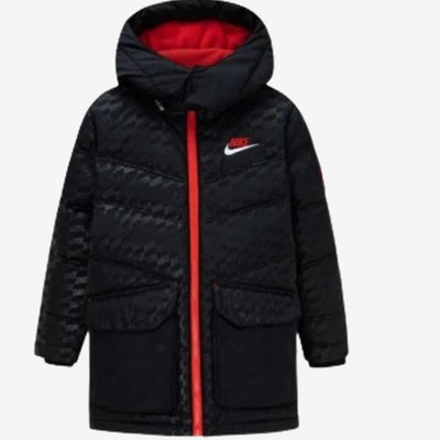 Nike耐克正品小童保暖抗寒加厚连帽中长款拉链款羽绒服DZ9709-010