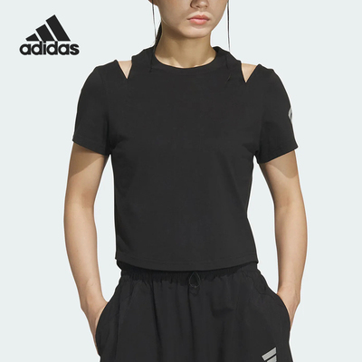 Adidas/阿迪达斯正品S新款女黑色运动休闲健身短袖T恤KF0691