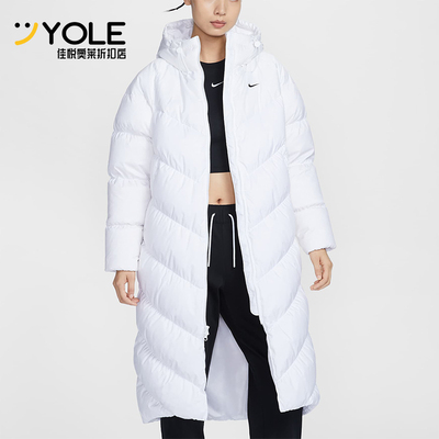 耐克女士连帽保暖长款休闲羽绒服