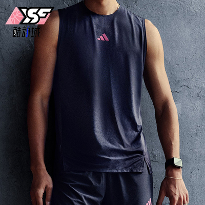 Adidas/阿迪达斯正品2026男士透气跑步侧开叉运动背心T恤KR5093