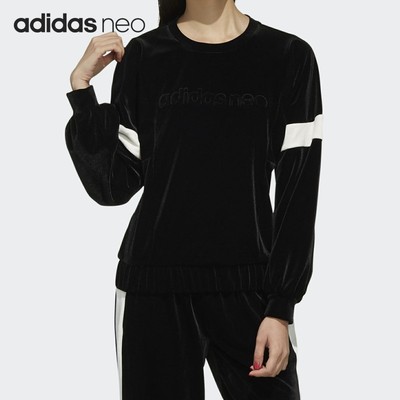Adidas/阿迪达斯正品NEO女子时尚休闲丝绒圆领套头卫衣EI4364