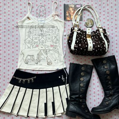 2000s Aesthetic Elegant Black White Piano Keys Skirts Women