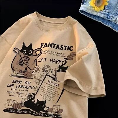 M-8XL 2025 New Summer Korean Style Fun Cartoon Print T-shirt