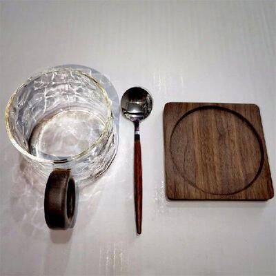 200ml Annulus Wooden Handle Fresh Ground Glass Coffee Mug