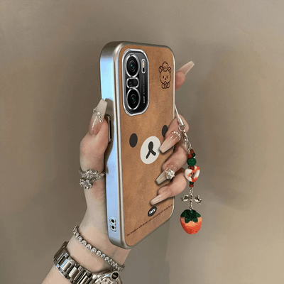 可爱棕熊适用红米K40Pro手机壳新款M2012K11C防摔镜头全包男女挂绳电镀外壳保护套高级感时尚潮外壳个性小众