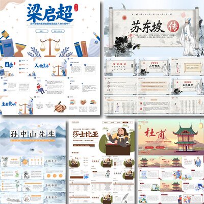 历史人物介绍ppt古代近代名人国内国外作家诗人生平事迹简介传记