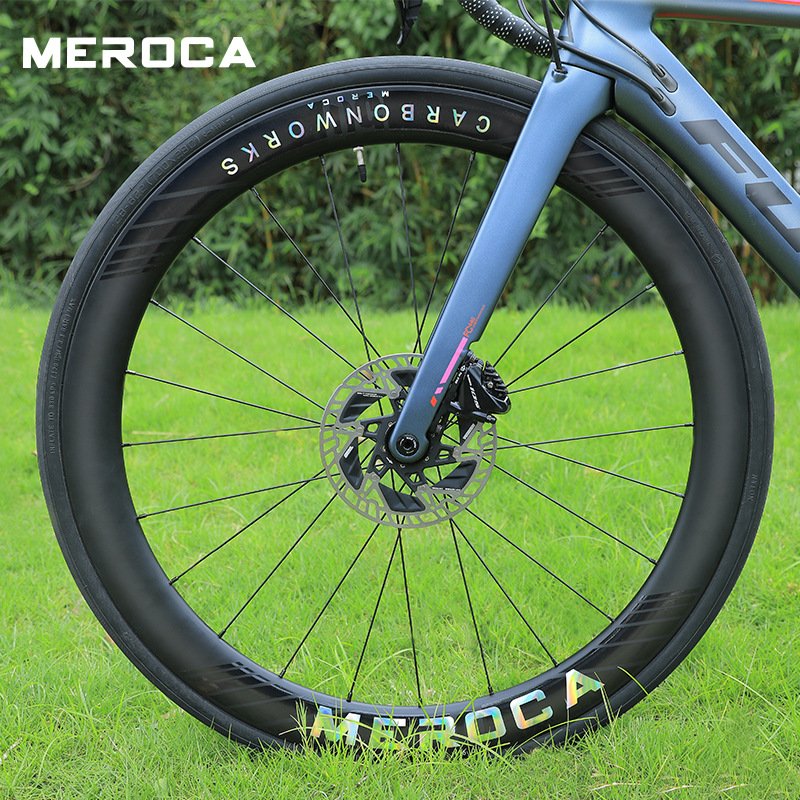 MEROCA公路自行车700C碳纤维轮组炫彩50高框开口碟刹碳圈碳刀轮毂