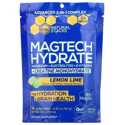 Natural Stacks,Magtech® Hydrate, Lemon Lime, 14 Stick Packs,
