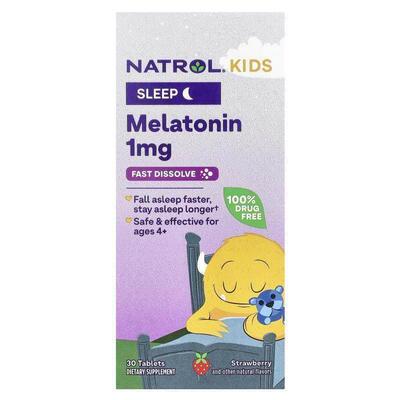 Natrol,儿童，褪黑素，速溶，4 岁及以上，草莓味，30 片
