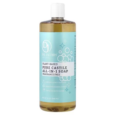 Dr. Jacobs Naturals, 植物基全卡斯提尔多合一香皂，无香，32 盎