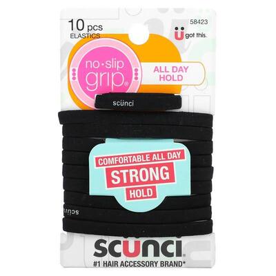 Scunci,防滑皮筋，舒适，全天保持，黑色，10 根装