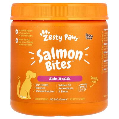 Zesty Paws,Salmon Bites, For Dogs, All Ages, Bacon, 90 Soft