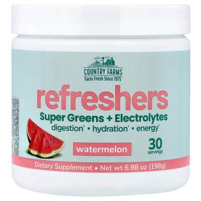 Country Farms,Refreshers, Super Greens + Electrolytes, Water