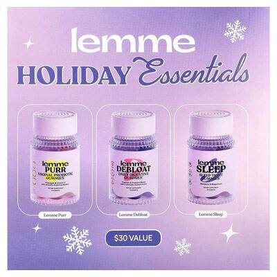 Lemme,Holiday Essentials Gummies, Purr, Debloat, Sleep, 3 Bo