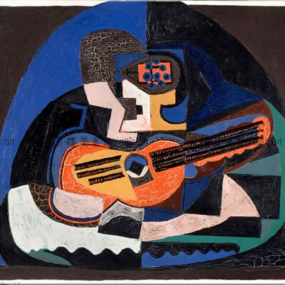 吉他和酒b杯 Pablo Picasso 毕加索 装饰画 客厅书房卧室酒吧餐厅