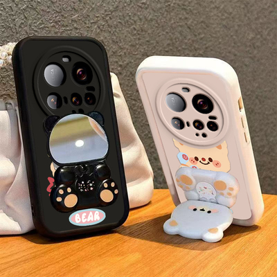适用小米15Ultra手机壳小熊支架Xiaomi15Utral保护套Uitra新款15U十五Utra镜子硅胶软壳创意镜头全包防摔男女