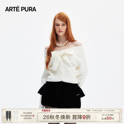 ARTEPURA蝴蝶结一字肩毛衣