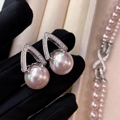 玫瑰紫银针珍珠耳钉女轻奢小众