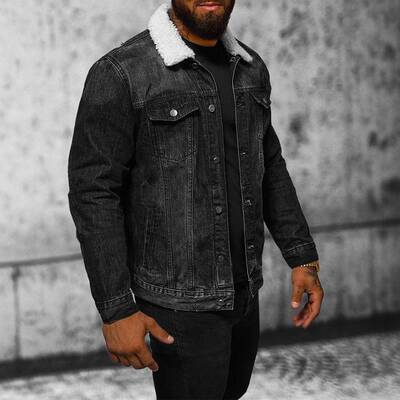 Men's Vintage Lapel Lamb Wool Denim Jacket for Autumn and Wi