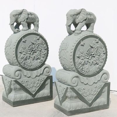 石雕门墩抱鼓石一对花岗岩天然青石貔貅大象石鼓庭院家用门口摆件