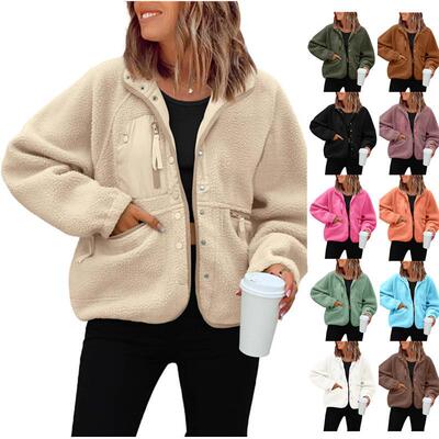 Women's Short Plush Wool Jacket With Lightweight Lining