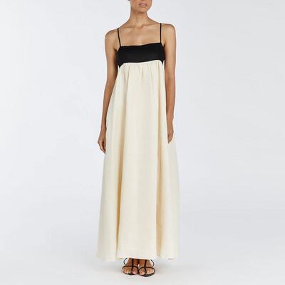 Women's Summer Color-Blocking Linen Dress Thin Straps Flowy