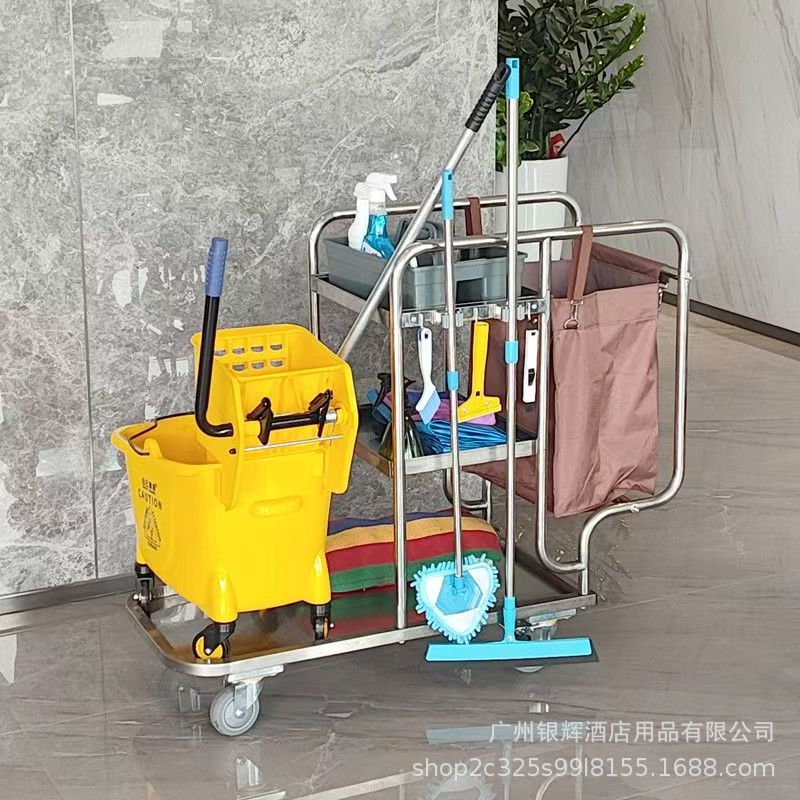 不锈钢保洁车酒店客房手推车布草车物业打扫卫生清洁车工具车推车