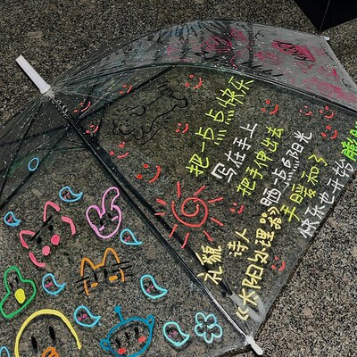 手绘透明雨伞长柄涂鸦diyv定制女高颜值可爱大号加固学生创意礼物