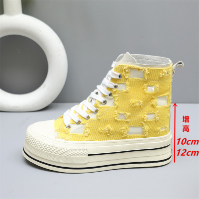 高帮帆布鞋女鞋增高12cm