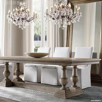 美式全实形木做旧餐桌复古简约原木长桌欧公式长方议办会34710桌