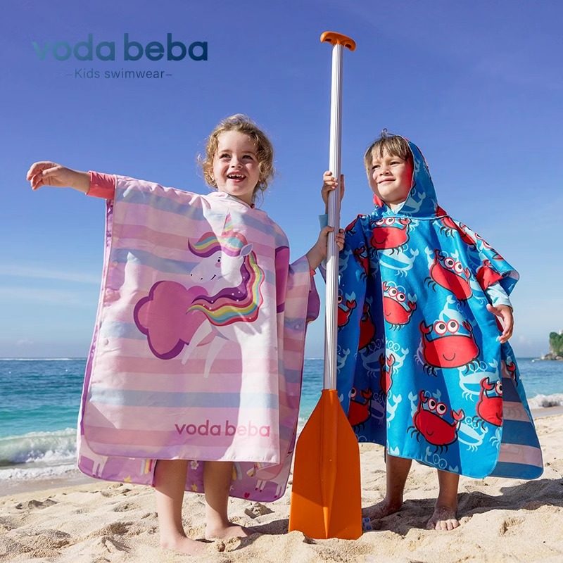 vodabeba儿童游泳浴巾浴袍吸水速干男女童斗篷帽游泳专用沙滩巾