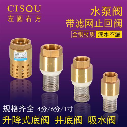 4/6分1寸黄铜底阀水泵阀止回阀水止逆阀止逆阀内螺纹抽水机花篮