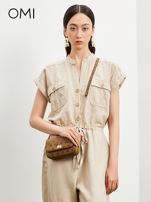 欧米OMI女包2023新款简约百搭复古印花链条小方包单肩斜挎小包