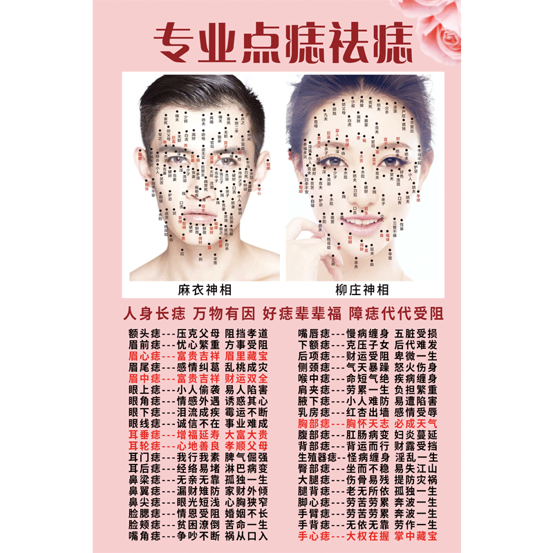 祛痣祛疣男女面痣图痣相图装饰画