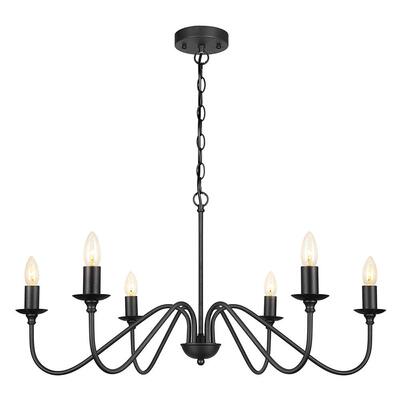 6头磨砂黑色天花板吊灯带E12底座适用于餐厅客厅卧室厨房