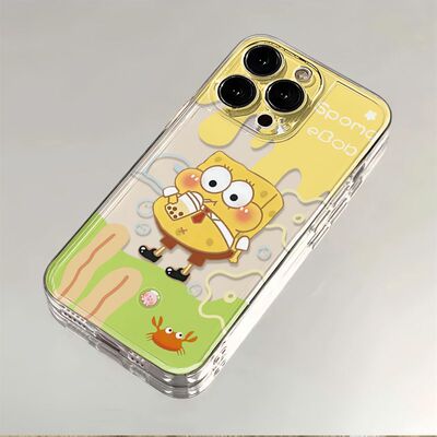 海绵宝宝适用苹果15手机壳iPhone13ProMa卡通x14Pro防摔12Plus新款11Por可爱pm套Xs个性Mini镜头X全包XR软壳