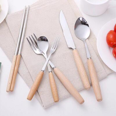 Six-piece Home Cutlery Set, including Wooden Handle Western