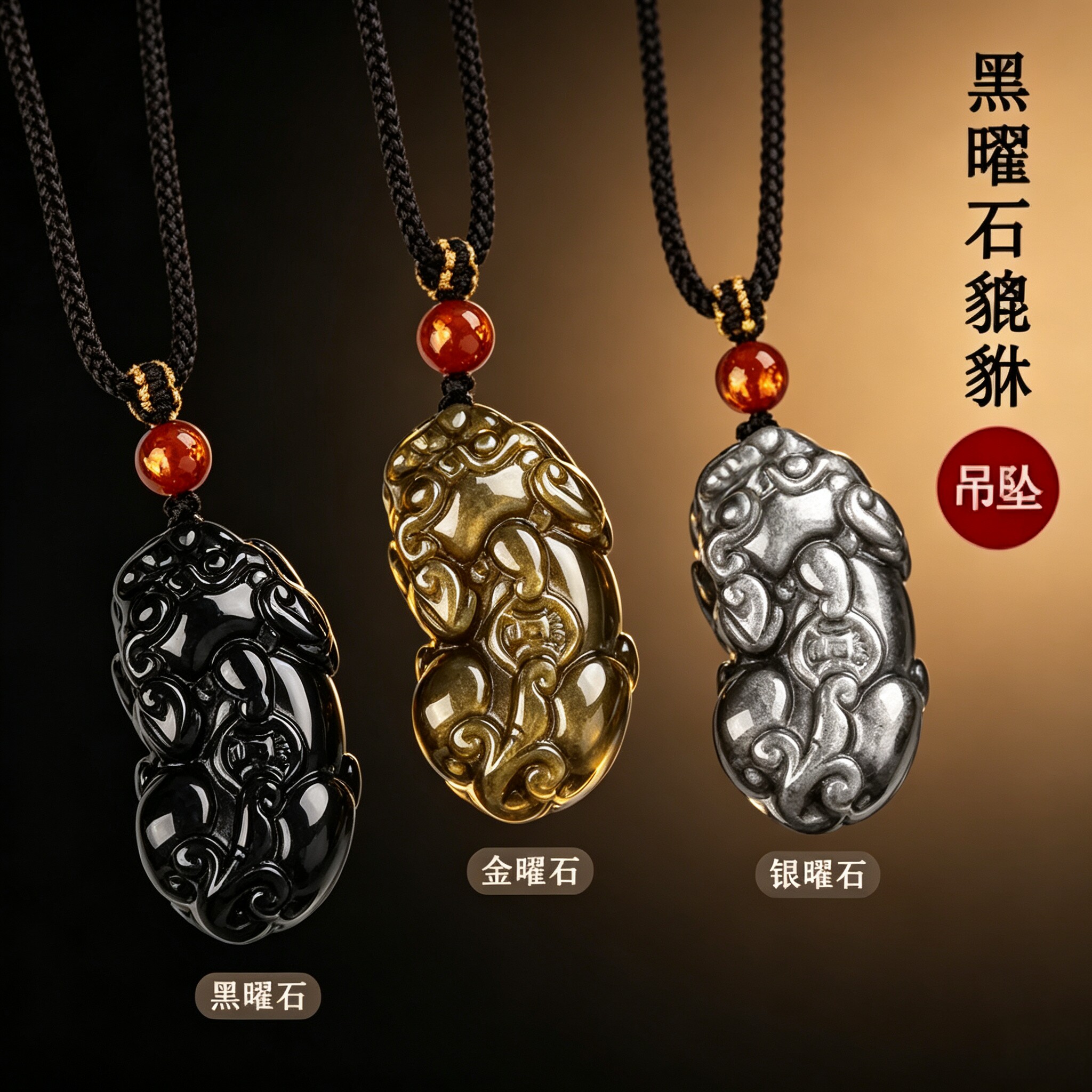 正品天然黑曜石招财貔貅吊坠男女款本命年转运护身符挂件项链礼物