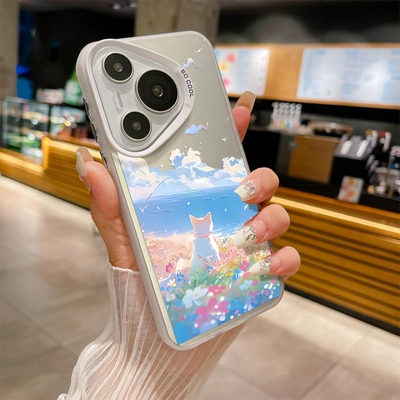 花海白猫适用苹果15唯美iPhone14创意手机壳13mini防摔12pro新款11promax保护套8全包7p个性6p17promax/16pro