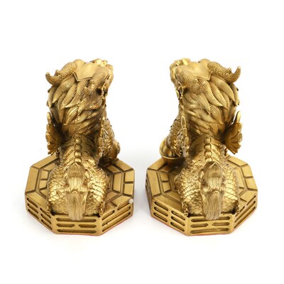 极速纯铜八卦麒麟财富麒麟摆件铜麒麟一X对书卷麒麟