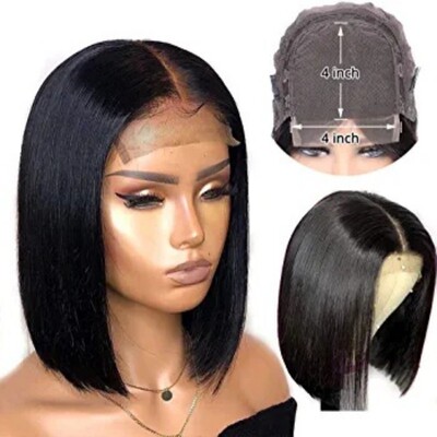 12A Brazilian Straight Bob 4*4 Closure Lace Wig 真人发头套